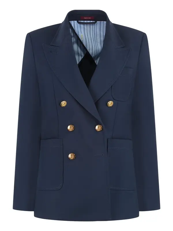 Gucci Cotton Double-breasted Blazer With Notched Lapel And Back Slit - Blue