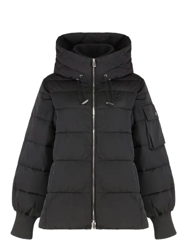 Pinko Hooded Short Padded Down Jacket With Drawstring Hem - Black
