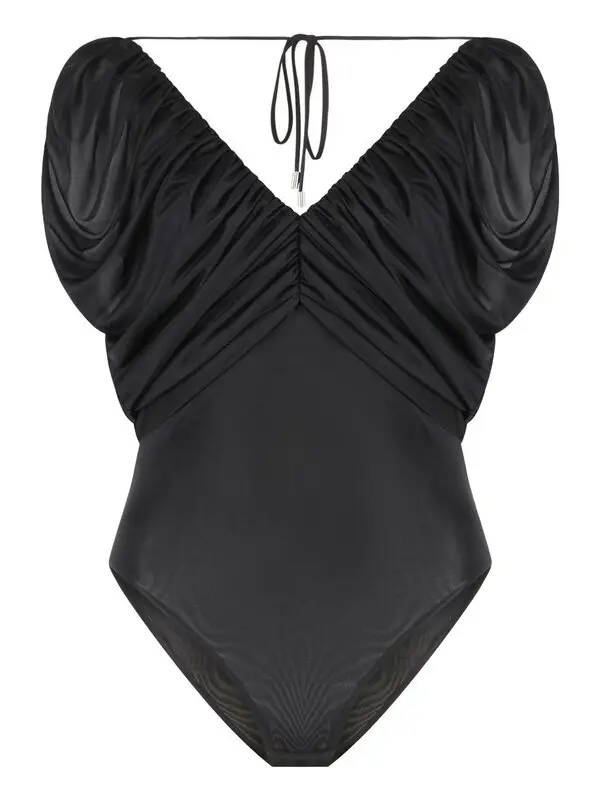Pinko Gathered Bodysuit With Lace-up Detail - Black