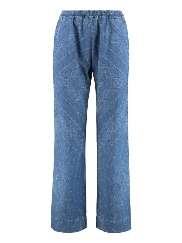 Pinko Printed Cotton Trousers With Side Pockets - Denim