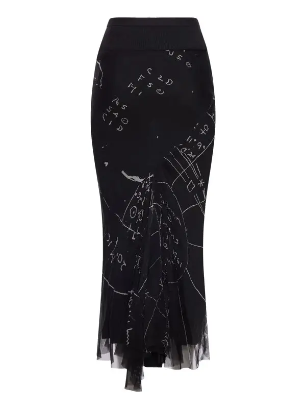Rick Owens Silk Chiffon Printed Skirt - Nero