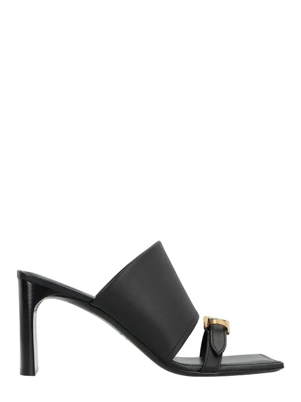 Balenciaga Square Toe Buckled Leather Heeled Sandals - Black