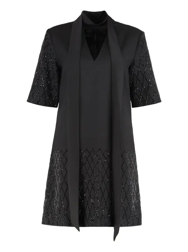 Pinko T-shirt Dress With Rhinestone Geometric Embellishment And Scarf - Black