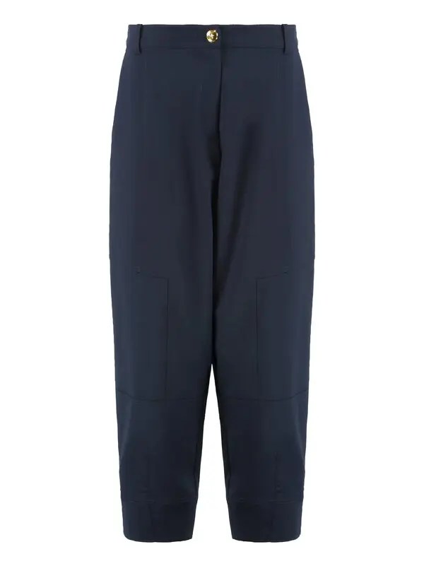 Pinko Wool-blend Loose-fit Trousers With Button-and-zip Closure - Blue