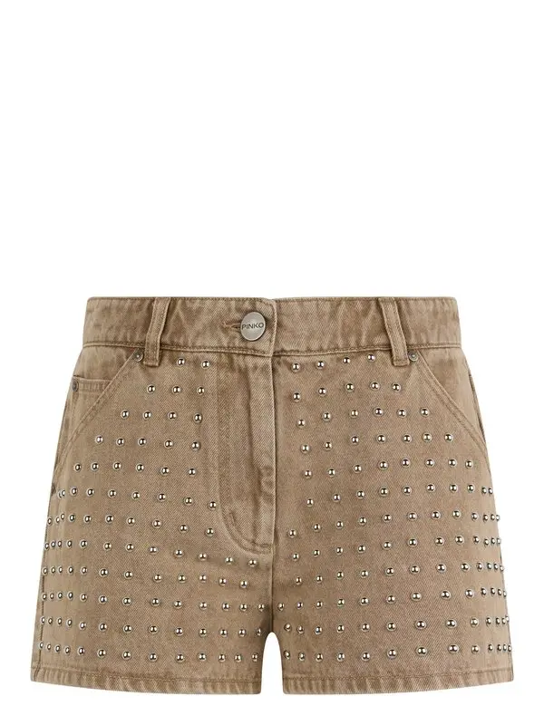 Pinko Embellished High-waist Denim Shorts - Beige
