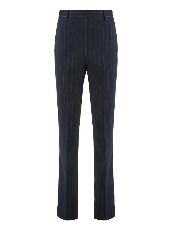 Pinko Chalk-striped Wool-blend Straight-leg Trousers - Blue
