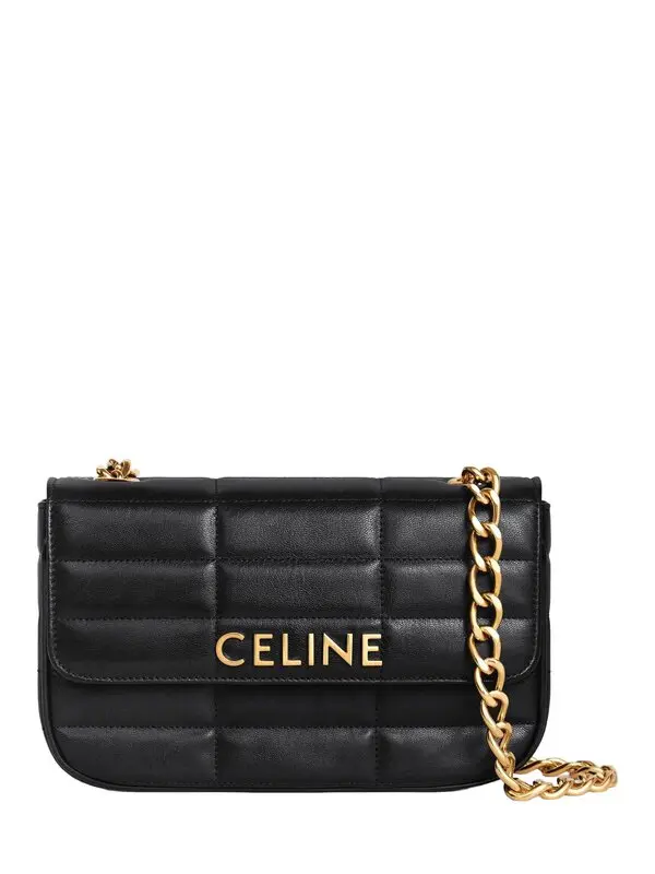 Celine Quilted Shoulder Handbag With Gold Tone Chain Strap - Black