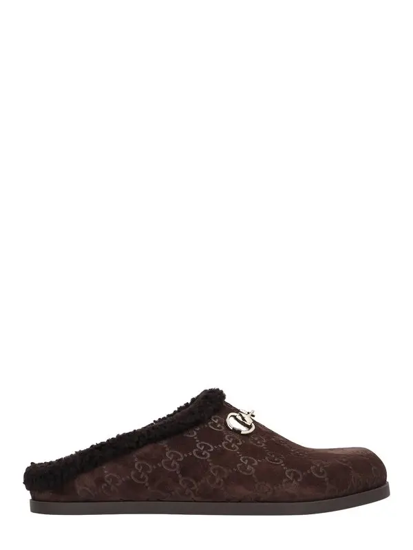 Gucci Suede Gg Slip-on Mules With Morsetto Detail - Brown