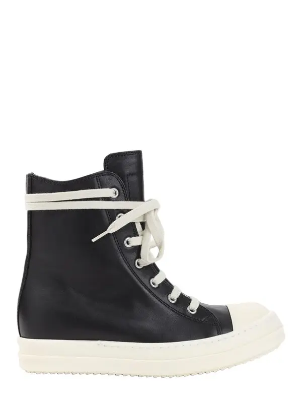Rick Owens Leather Lace-up High Top Sneakers - Black