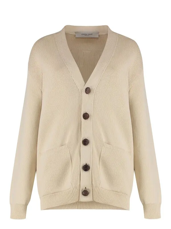GOLDEN GOOSE Cotton V-neck Button-front Cardigan With Pockets - Beige