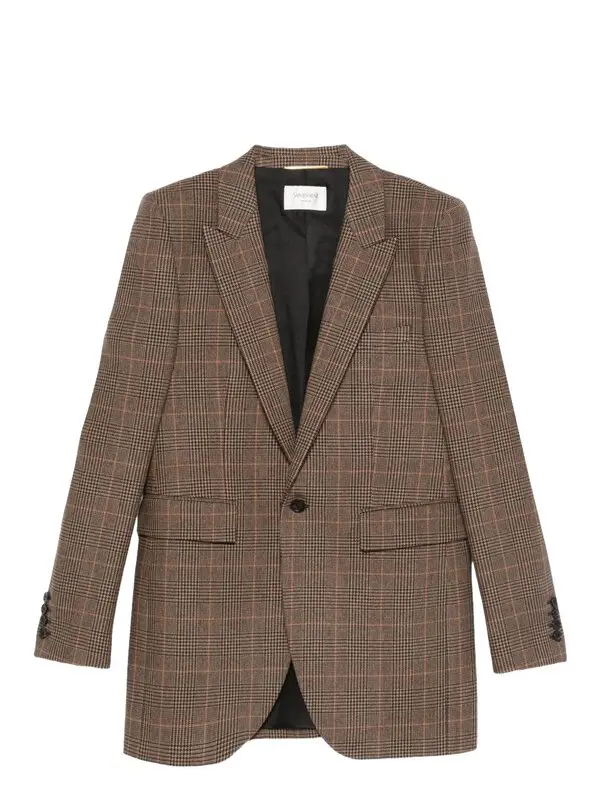 Saint Laurent Checked Single-breasted Blazer - Brown