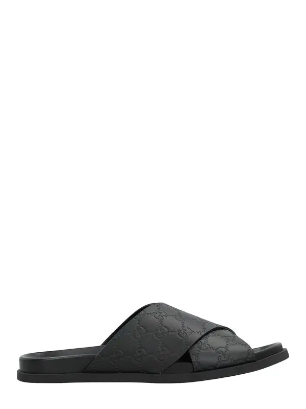 Gucci Embossed Leather Slide Sandals - Black