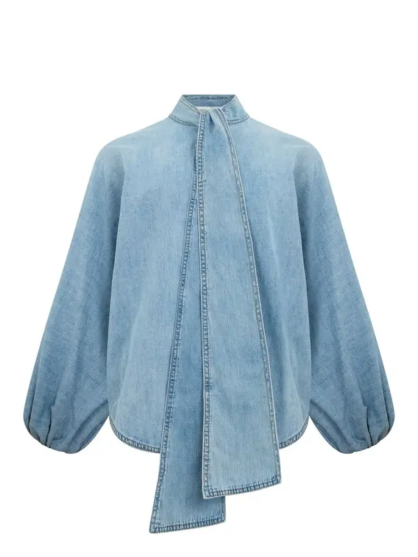 Zimmermann Bow Front Puff Sleeve Blouse - Denim