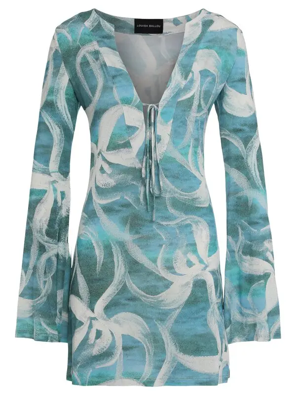 LOUISA BALLOU Mini Dress With Front Bow Detail - Light Blue