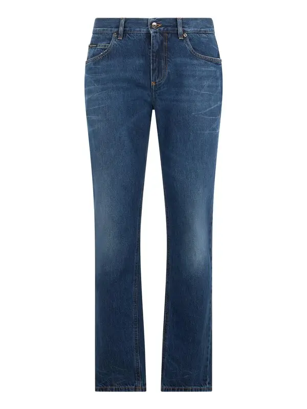 Dolce & Gabbana Straight Fit Cotton Denim Jeans - Blue