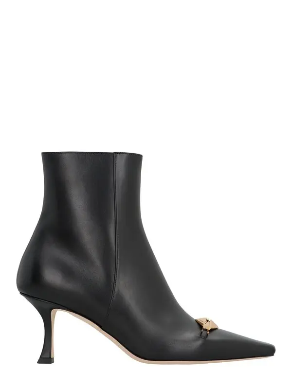 JIMMY CHOO Pointed Toe Leather Ankle Boots With Side Zip - Black