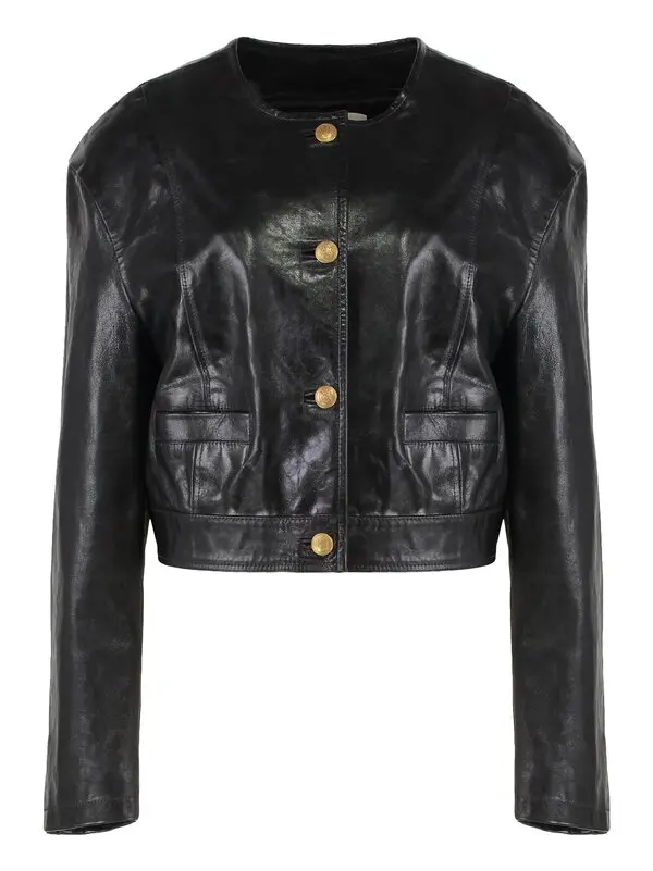 HALFBOY Padded Shoulder Leather Jacket - Black