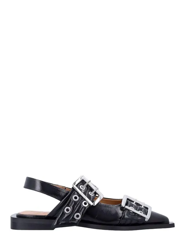 GANNI Ballerinas With Silver-tone Buckles - Black