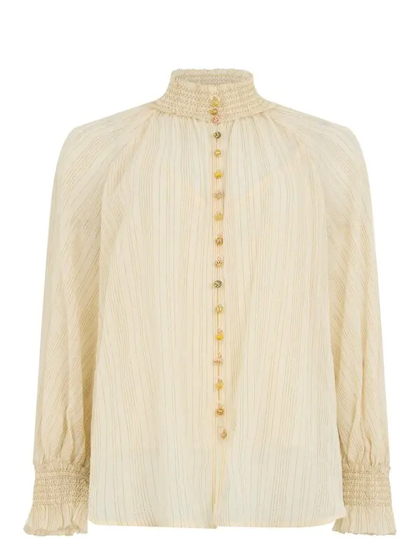 Zimmermann Cotton-silk High Collar Button-front Blouse - Ivory