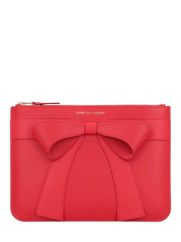 Comme Des Garçons Leather Pouch With Bow Applique - Red