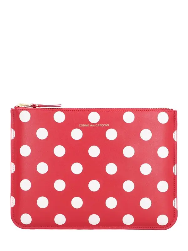 Comme Des Garçons Polka Dot Leather Mini Flat Pouch - Red