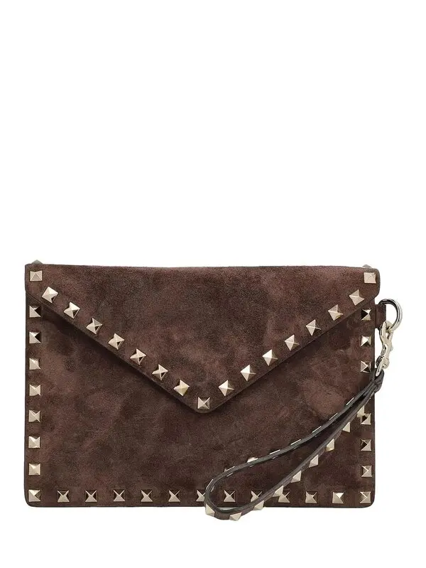 Valentino Garavani Rockstud Medium Flat Pouch Handbag - Ebonybrown