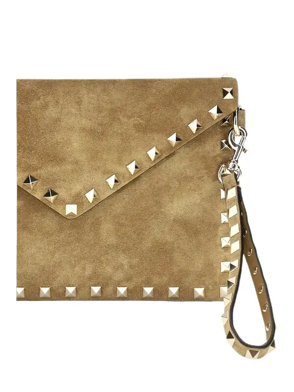 Valentino Garavani Rockstud Medium Flat Pouch Handbag - Havanabeig