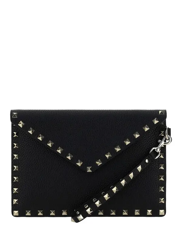 Valentino Garavani Rockstud Medium Flat Pouch Handbag - Nero