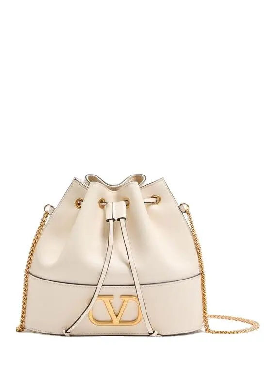 Valentino Garavani Mini Vlogo Signature Bucket Handbag In Nappa Leather - Lightivory