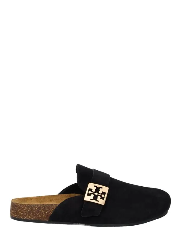 Tory Burch Suede Mule With Metallic Detail - Black