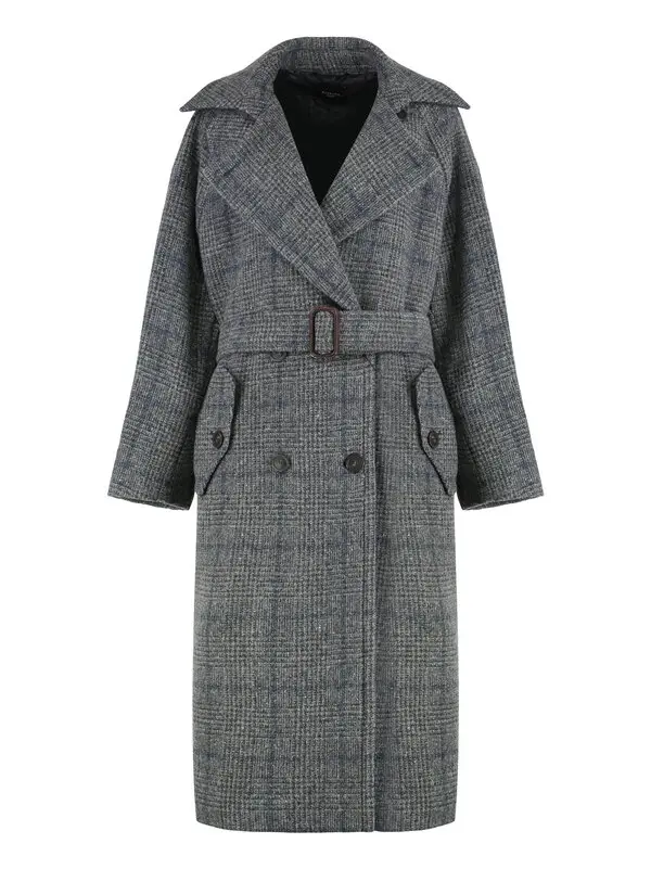 Max Mara Sestri" Double-breasted Checked Wool Blend Coat - Grey