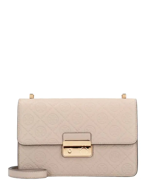 Tory Burch T Monogram Leather Mini Shoulder Handbag - Grey