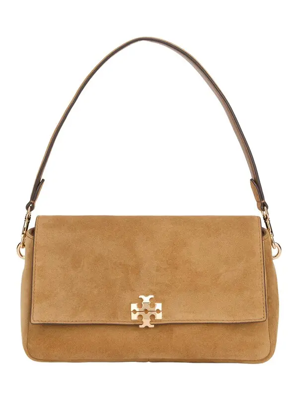 Tory Burch Charlie Suede Shoulder Handbag - Camel