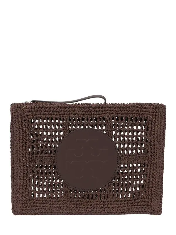 Tory Burch Ella Crochet Straw Top Handle Purse - Brown