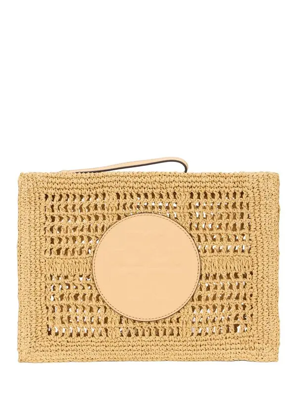 Tory Burch Raffia Crochet Mini Pouch Handheld Bag - Beige
