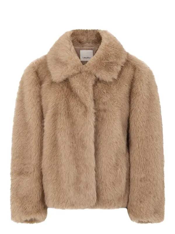 Max Mara Faux Fur Jacket With Wide Collar - Beige