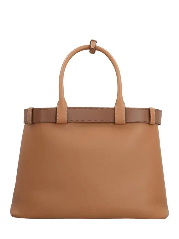 Prada Buckle Pebbled Calfskin Leather Handbag With Removable Strap - Saddle Brown