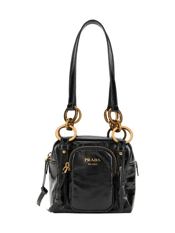 Prada Dangle Mini Calf Leather Handbag With Gold-plated Hardware - Black