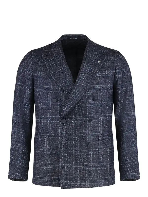 Tagliatore Prince Of Wales Wool Double-breasted Jacket - Blue