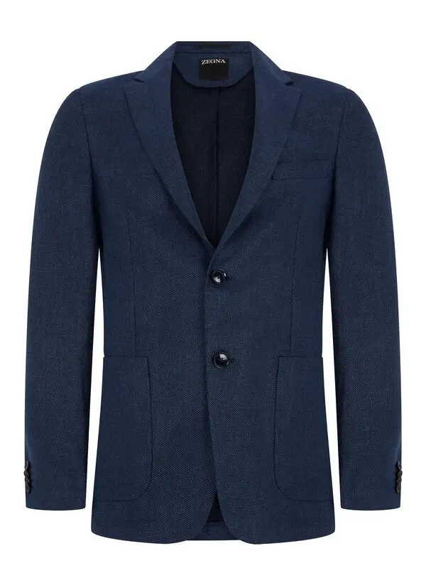 Zegna Cotton T-shirt Blazer With Notched Collar - Blue