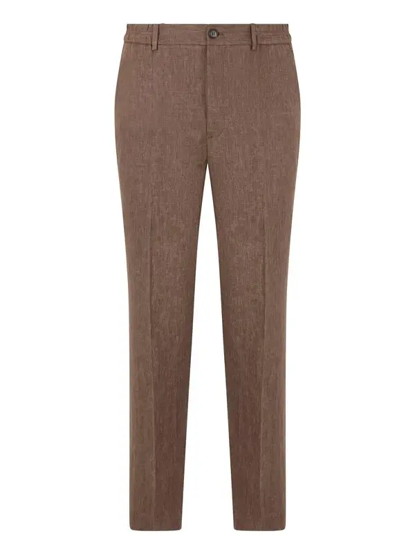 SLOWEAR Tailored Linen Tapered Fit Trousers - Brown