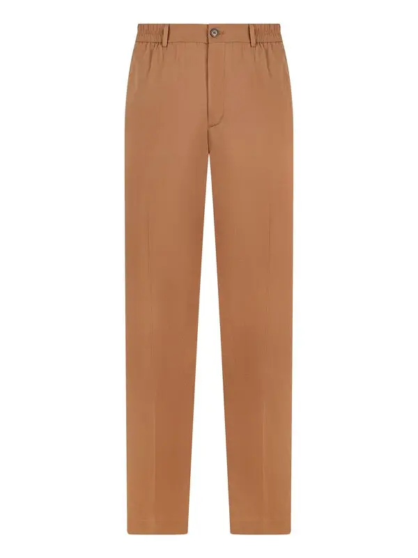 SLOWEAR High-waisted Straight Cotton Blend Trousers - Camel