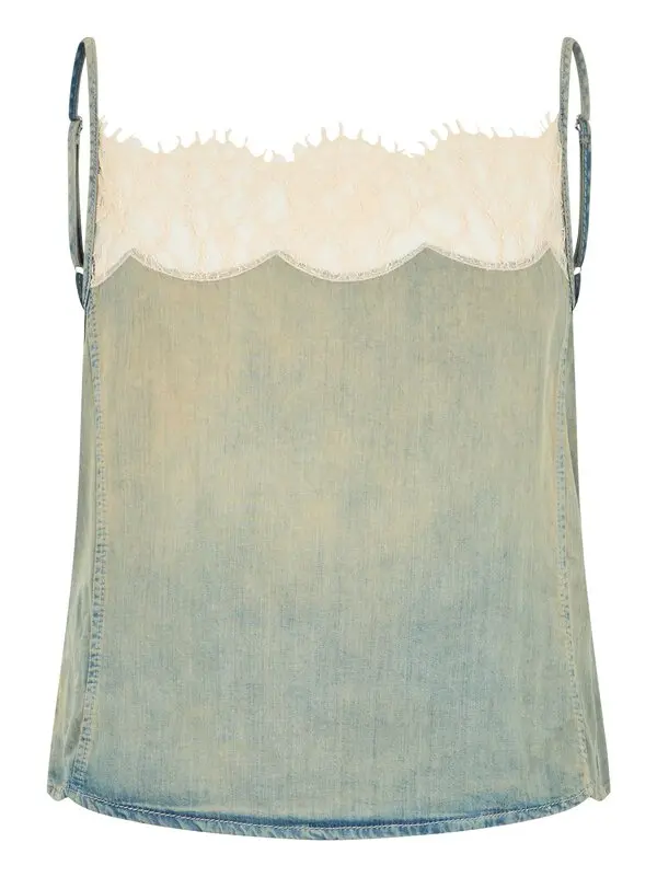 DIESEL® Sleeveless Denim Top With Lace Trim - Light Blue