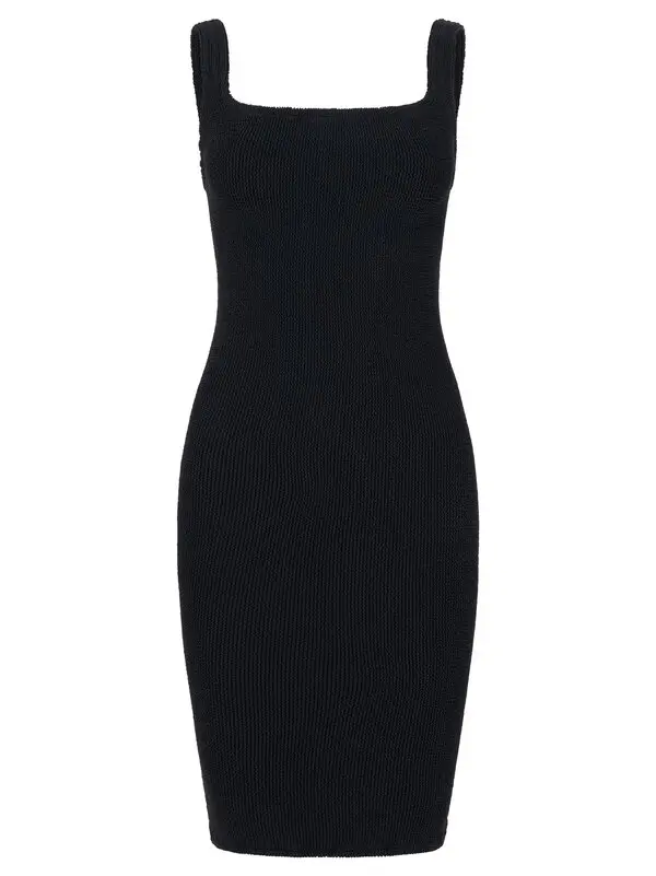 Hunza G Sleek Midi Dress With Square Neckline - Black