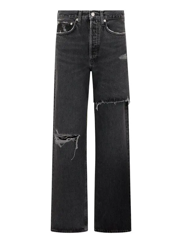 AGOLDE Straight Leg Distressed Jeans - Black