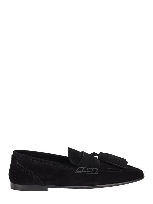 Dolce & Gabbana Ariosto Suede Moccasin Slipper With Fringed Detail - Black