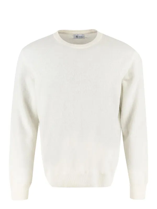 THE ALPHABET Wool-cashmere Blend Crew-neck Pullover With Ribbed Trim - Ivory