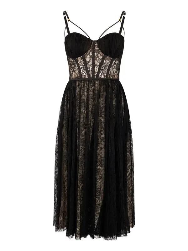 Elisabetta Franchi Lace Maxi Dress With Molded Cups - Black