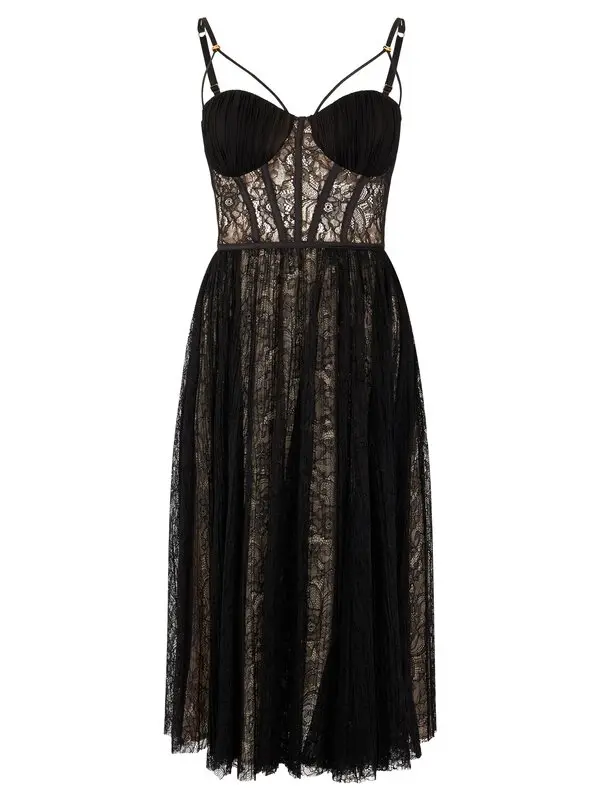 Elisabetta Franchi Lace Maxi Dress With Molded Cups - Black