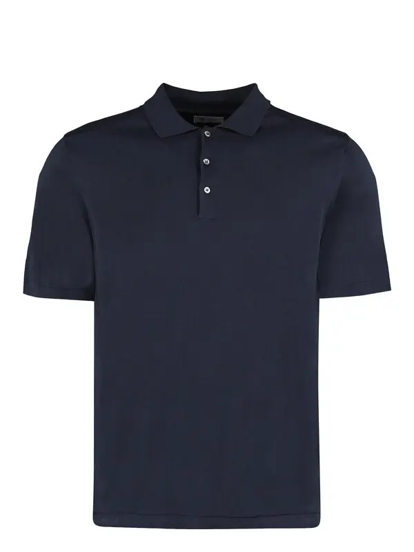 THE ALPHABET The Cotton Knit Polo Shirt With Side Slit Hemline - Blue